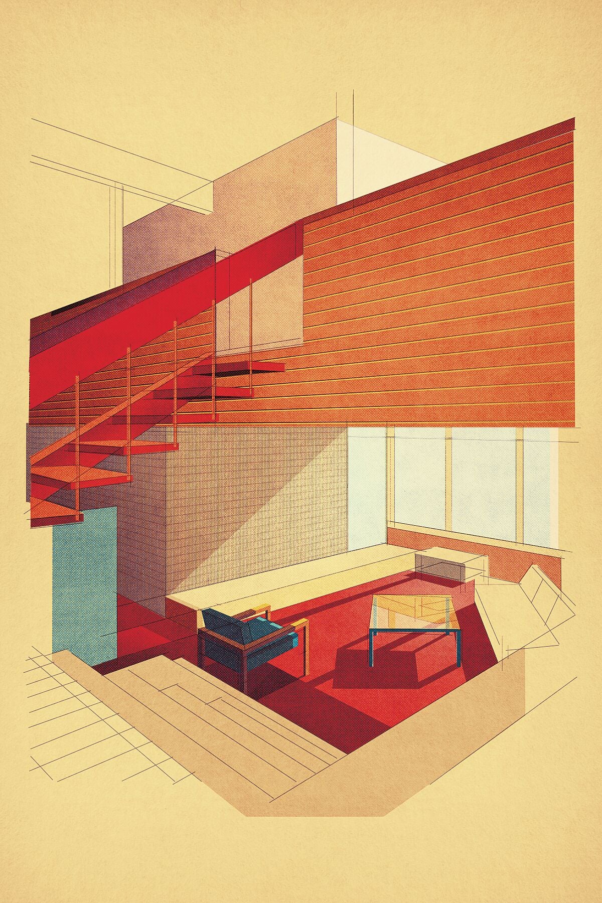 Interior with blue chair – Prints by Studio Sander Patelski